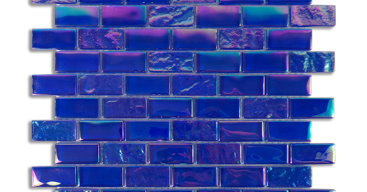 Vidrofina Cobalt Blue 1X2 Brick Glossy Glass Mosaic | Tilemart